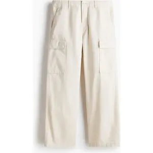 H&m Relaxed Fit Cotton Cargo Trousers - Cream