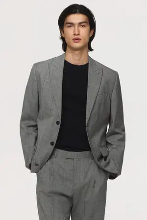 H&m Regular Fit Single-breasted Jacket - Gray/plaid