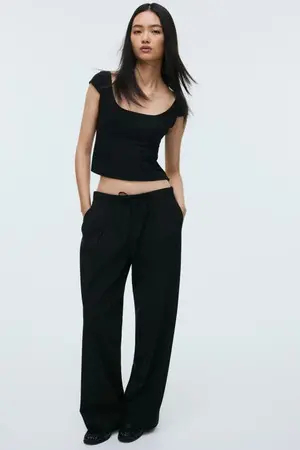 H&m Loose-fit Pull-on Trousers With Drawstring Waist - Black/pinstriped