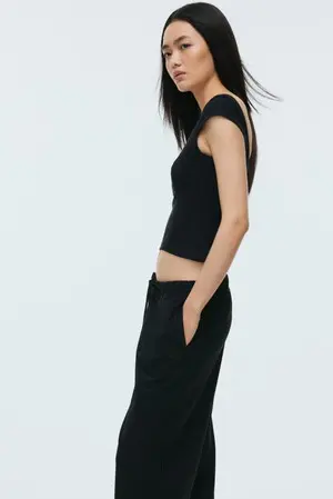 H&m Loose-fit Pull-on Trousers With Drawstring Waist - Black/pinstriped