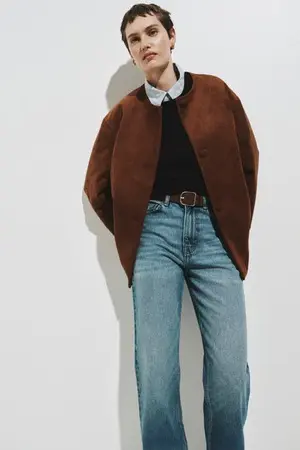 H&m Collarless Oversized Jacket - Brown