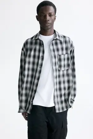 H&m Relaxed-fit Shirt - Dark Gray/checked