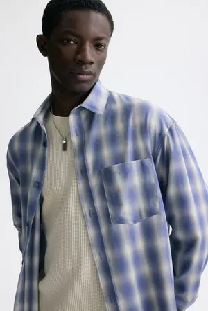 H&m Relaxed Fit Shirt - Light Blue/checked