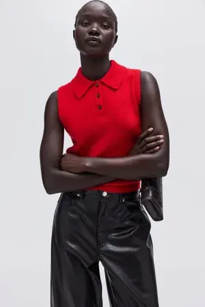 H&m Collared Knit Sweater Vest - Red