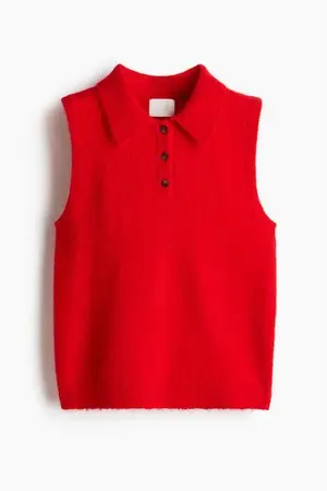 H&m Collared Knit Sweater Vest - Red