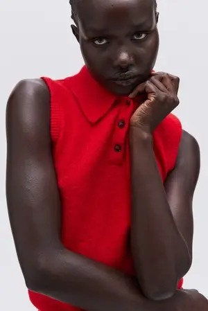 H&m Collared Knit Sweater Vest - Red