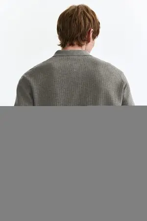 H&m Regular Fit Textured-knit Polo Shirt - Gray