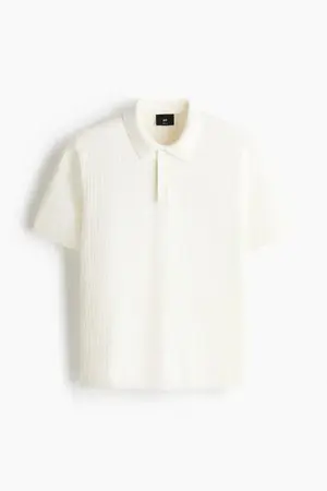 H&M Regular Fit Textured-knit Polo Shirt - White