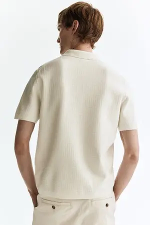 H&M Regular Fit Textured-knit Polo Shirt - White