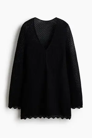 H&m Pointelle Knit Mini Beach Dress - Black