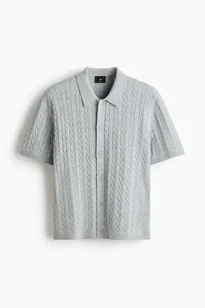 H&m Regular Fit Cable-knit Shirt - Gray