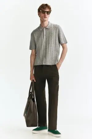 H&m Regular Fit Cable-knit Shirt - Gray
