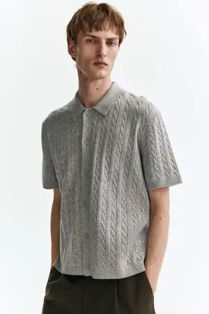 H&m Regular Fit Cable-knit Shirt - Gray