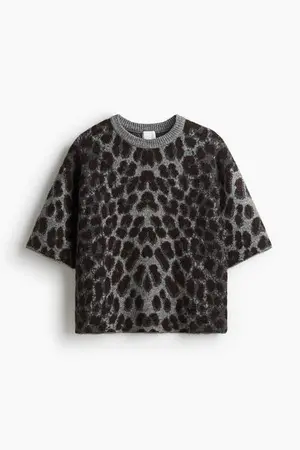 H&m Boxy Jacquard-knit Jumper With Leopard Print - Gray/leopard Print