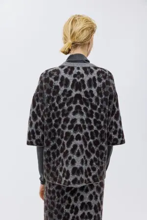 H&M Boxy Jacquard-knit Jumper With Ribbed Neckline - Gray/leopard Print