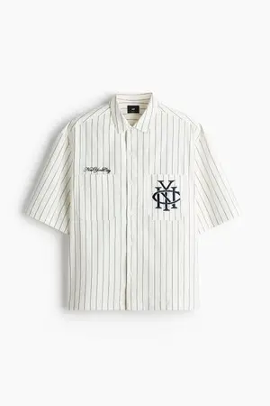 H&m Regular Fit Embroidered-motif Shirt - White/striped