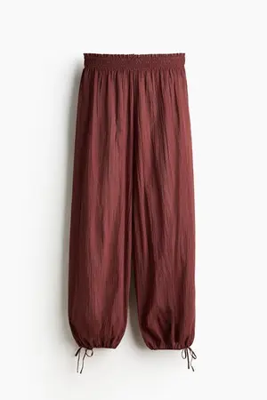 H&m Crinkled Cotton Beach Trousers - Rust Brown