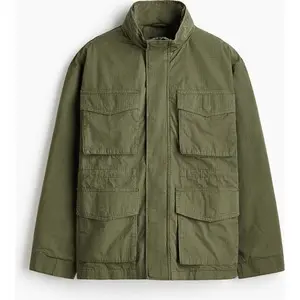 H&m Cargo Jacket With Concealed Hood And Drawstring Waist - Khaki Green