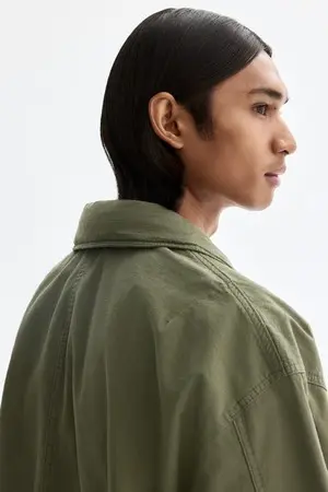 H&m Cargo Jacket With Concealed Hood And Drawstring Waist - Khaki Green