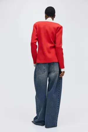 H&m Fitted Rib-knit Cardigan With Scoop Neck - Red