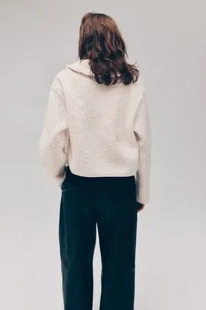H&m Collared Bouclé Cardigan With Frill Trim