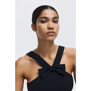 H&M Bow Detail V-neck Peplum Top - Black