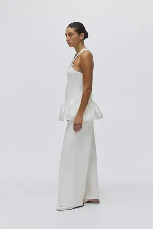 H&m Bow Detail V-neck Peplum Top - Cream