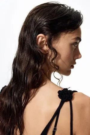 H&m Fine-knit Silk-blend Maxi Dress With Appliqué Detail