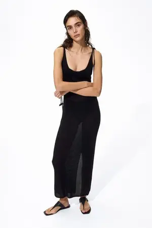 H&m Fine-knit Silk-blend Maxi Dress With Appliqué Detail