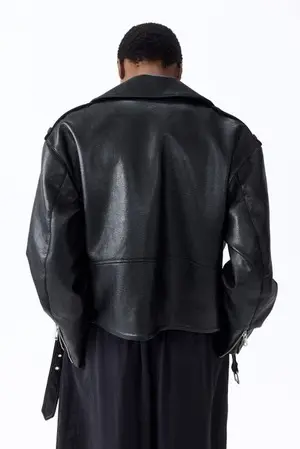 H&m Coated Biker Jacket With Notch Lapels And Belt