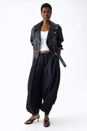 H&m Coated Biker Jacket With Notch Lapels And Belt