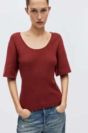 H&m Fine-knit T-shirt - Dark Red