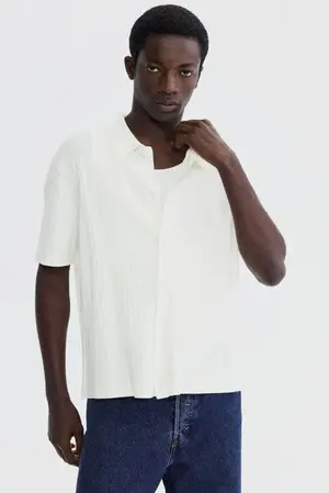 H&m Regular Fit Rib-knit Shirt - Cream