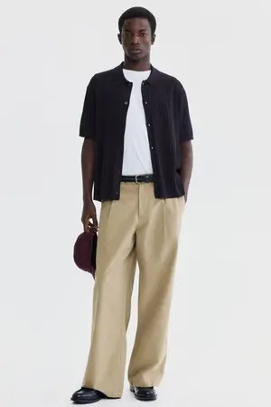 H&m Regular Fit Rib-knit Shirt - Dark Blue