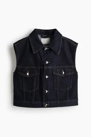 H&m Cropped Denim Waistcoat