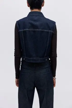 H&m Cropped Denim Waistcoat