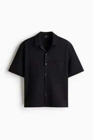 H&M Relaxed Fit Waffled Resort Shirt - Black