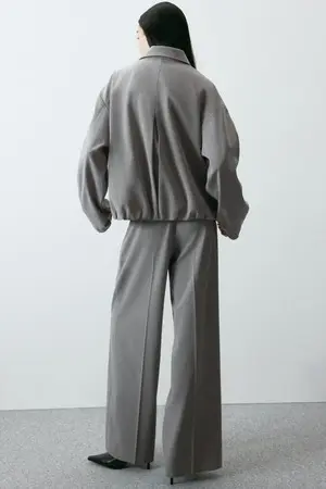 H&m Collared Bomber Jacket - Light Gray/pinstriped
