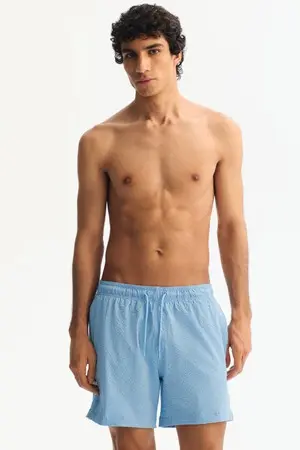 H&m Seersucker Swim Shorts With Drawstring Waist - Light Blue/striped