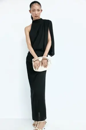 H&m Asymmetrical Draped One-shoulder Maxi Dress