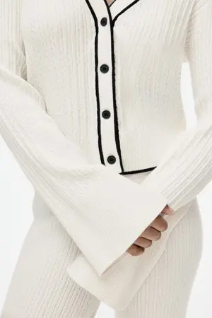 H&m Cable-knit Cardigan With Flared Sleeves