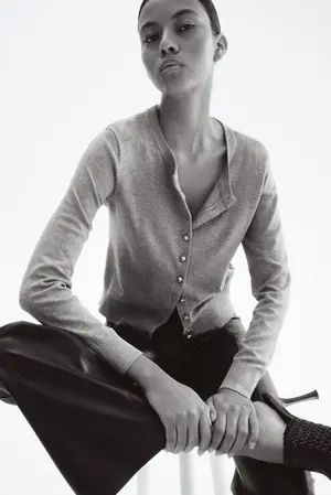 H&m Knitted Cardigan With Gold-coloured Buttons