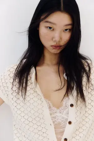 H&m Cap-sleeved Pointelle-knit Cardigan - Light Beige