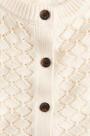H&m Cap-sleeved Pointelle-knit Cardigan - Light Beige
