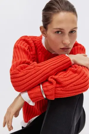 H&M Rib-knit Jumper With Raglan Sleeves - Bright Red