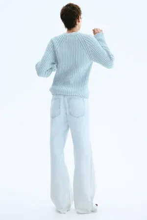 H&m Rib-knit Jumper With Raglan Sleeves - Light Blue