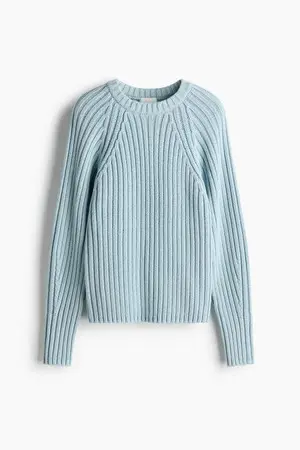 H&m Rib-knit Jumper With Raglan Sleeves - Light Blue
