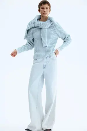 H&m Rib-knit Jumper With Raglan Sleeves - Light Blue