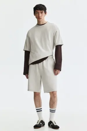 H&m Relaxed Fit Interlock Knee-length Shorts - Light Gray