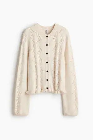 H&m Pointelle-knit Cardigan With Frill Trim